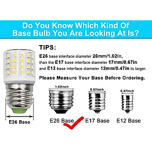 LED Refrigerator Light Bulb 4W 40W Equivalent E26 Medium Base Compact Corn Lamp T10 Tubular A15 Fridge Freezer Waterproof Appliance Ceiling Fans Home Lighting 100-265V Daylight White 5000K, Pack of 1