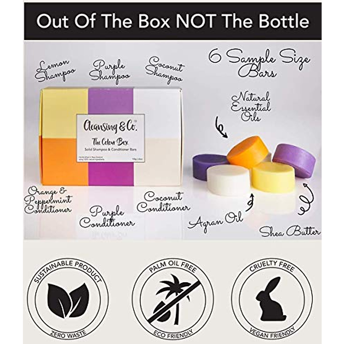 Cleansing & Co Natural Shampoo Bar and Conditioner Bar 6 Piece Sampler - Eco-Friendly, Zero Waste, 100% Compostable, Hand Made Bar Shampoo and Conditioner Bar Set for Hair (3xShampoo & 3x Conditioner)