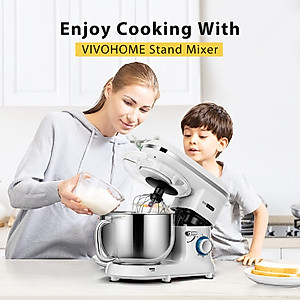 VIVOHOME Stand Mixer, 660W 10 Speed 6 Quart Tilt-Head Kitchen Electric Food Mixer with Beater, Dough Hook, Wire Whip and Egg Separator, Silver