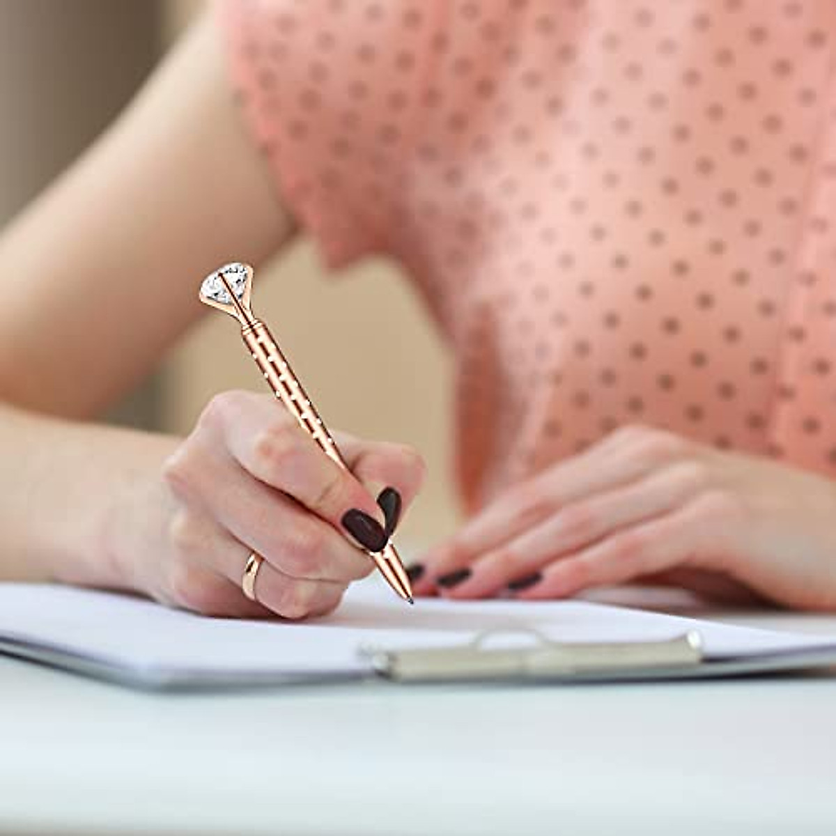 PASISIBICK 4 PCS Diamond Pens Bling Crystal Metal Ballpoint Pen Office Supplies, Rose Gold/Silver/White With Rose Polka Dots/Rose Gold With White Polka Dots, Includes 4 Pen Refills