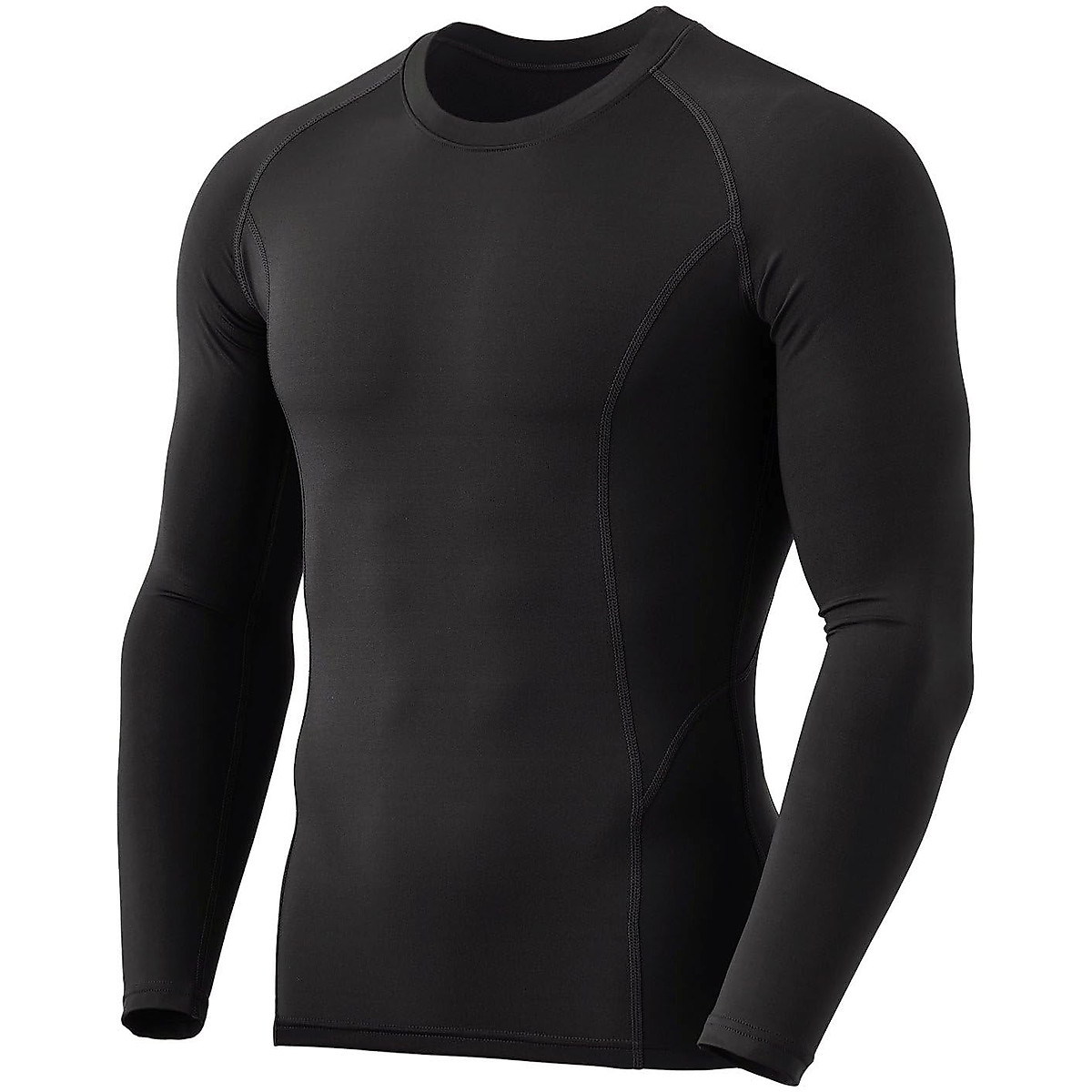 TSLA Men's Thermal Long Sleeve Compression Shirts, Athletic Base Layer Top, Winter Gear Running T-Shirt, Heatlock Round Neck Black, Medium