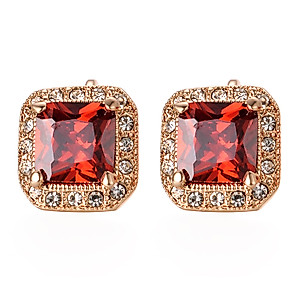 Yoursfs Clip on Square Earrings For Women Non Pierced Ears SImitation Red Ruby Cubic Zirconia Earrings