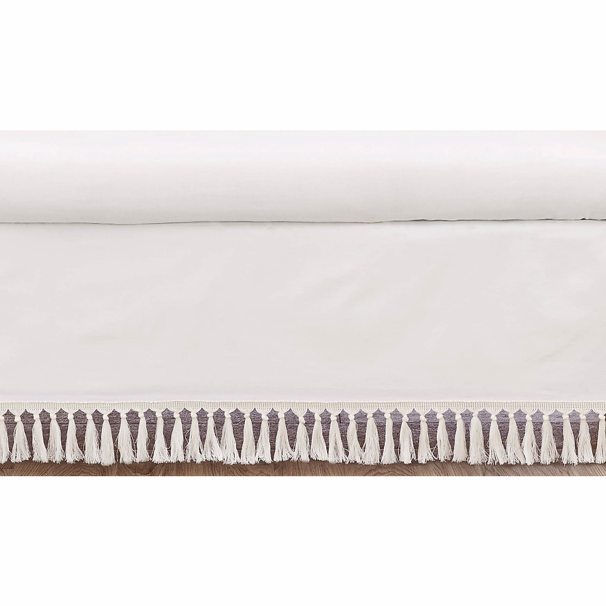 Sweet Jojo Designs Ivory Gender Neutral Boho Bohemian Girl Boy Baby Nursery Crib Bed Skirt Dust Ruffle - Solid Color Beige Cream Off White Farmhouse Chic Unisex Minimalist Tassel Fringe Macrame Cotton