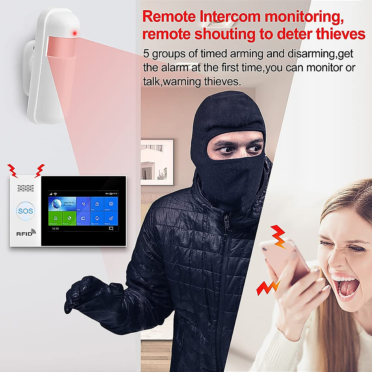 Home Security Alarm System - 4.3 inch Touch Screen Panel - DIY Wireless GSM WiFi Burglar Alarm System Kit with APP - Compatible with Alexa & Google Assistant (NO Monthly Fees) (2G+WiFi)