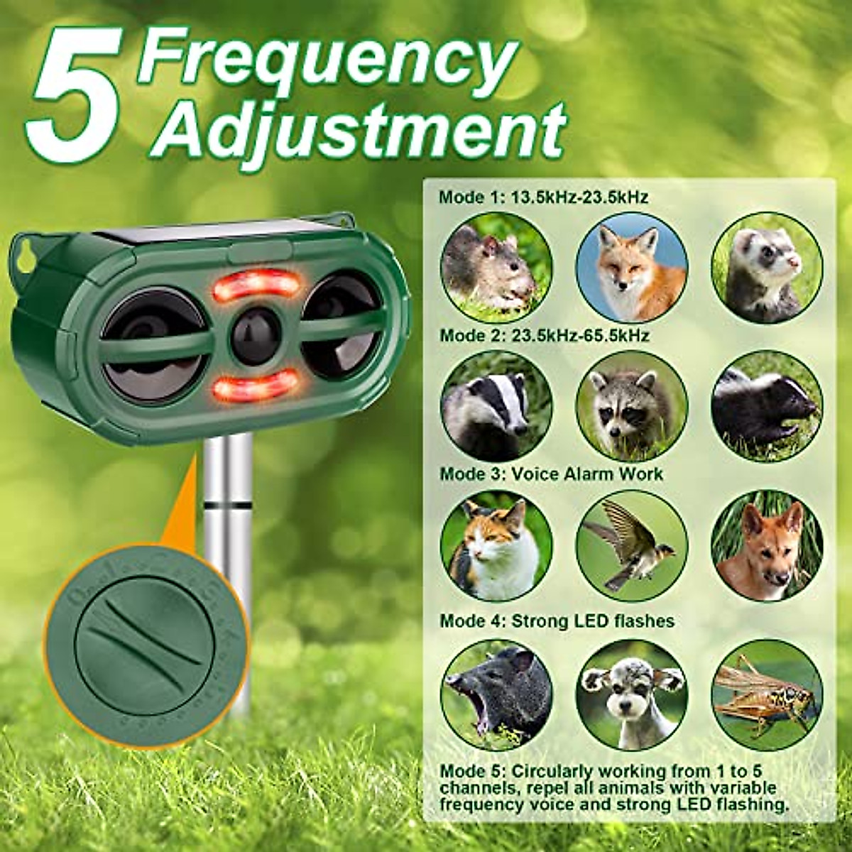 Ultrasonic Animal Repeller,Solar Powered Animal Repellent Outdoor Cat Repellent Dog Deterrent Waterproof Ultrasonic Bird Repellent with Motion Sensor for Squirrel Rabbit Fox Raccoon,Yard Garden Farm