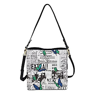 Coloranimal Womens Crossbody Handbags and Purses Vintage Poster Newspaper with Butterfly Print Bucket Top-handle Bags Large Work Satchel