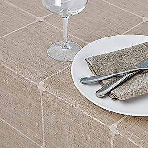Mebakuk Rectangle Table Cloth Checkered Farmhouse Tassel Tablecloth Wrinkle Free and Washable Decorative Embroidered Fabric Table Cover for Kitchen (Oblong 55" x 86" (6-8 Seats), Coffee Grid)
