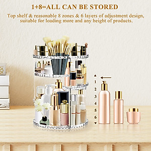 BlingCnsy 360 Large Rotating Makeup Organizer for Vanity Clear - Adjustable & Durable Spinning Cosmetics Skincare Perfume Brush Storage for Bathroom Dresser - Beauty Gift for Girl Women Mom