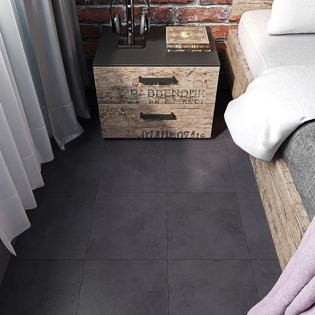 FunStick Peel and Stick Floor Tile Slate Grey Vinyl Flooring for Bathroom Floor Tiles Peel and Stick Waterproof Stick on Floor Tiles Sticky Laminate Flooring Sheets for Kitchen Bedroom 12x12In 5 Pcs