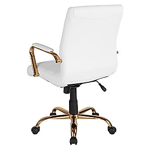 Flash Furniture Whitney Mid-Back Desk Chair - White LeatherSoft Executive Swivel Office Chair with Gold Frame - Swivel Arm Chair