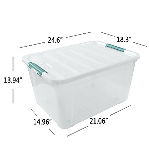 Pekky 85 Quart Clear Storage Bin on Wheels, 4-Pack Large Plastic Latching Box