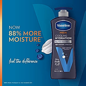 Vaseline Men Cooling Hydration 3-in-1 Face, Hands & Body Lotion for Men for Dry Skin with Menthol & Ultra-Hydrating Lipids 20.3 oz, Pack of 4