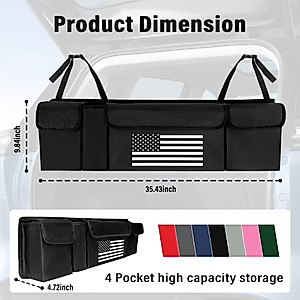 Turcee Car Trunk Organizer,Large Capacity Car Storage Organizer with US Flag Design,Hanging Foldable Car Organizers and Storage Car Interior Accessories (Black)