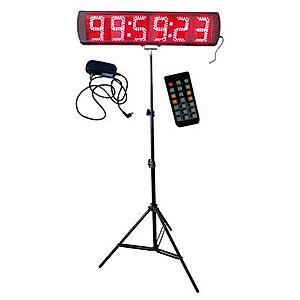 GOODRELIISH Large Red Color LED Race Timing Clock with Tripod 5-inch High Character for Semi-outdoor Countdown/up Timer Running Events IR Remote Control