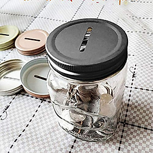 VEIREN 10 Pieces Coin Slot Lids mason-jar Coin Slot Piggy Bank Lid Stainless Steel Metal Cap Cover for Regular Mouth MASON JAR Storage Ball Canning Jars Slotted Insert Caps for Kids Adult(70mm, Black)