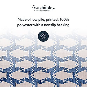 Linon The Anywhere Washable Rug Shayna Ivory/Blue 2' X 8' Runner Rug