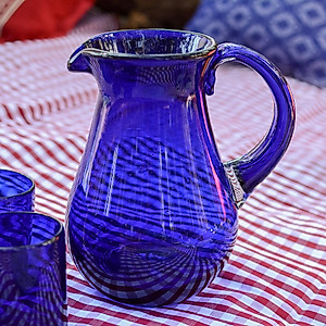 NOVICA Large Blue Hand Blown Glass Pitcher For Water, Margaritas, Lemonade, 82 Oz, 'Cobalt Charm'