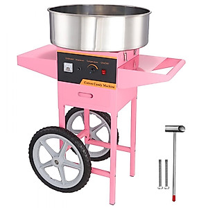 Commercial Electric Cotton Candy Machine with Cart, Stainless Steel Bowl, Sugar Scoop and Drawer - Perfect for Home, Kids Birthday, Family Party - Pink