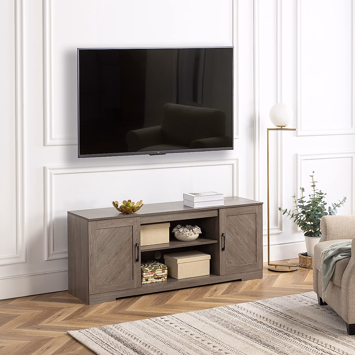 ZINUS Bennett TV Stand for TVs up to 65”, Farmhouse Style Entertainment Center, TV Stand with Storage, Living Room or Bedroom Furniture, Grey