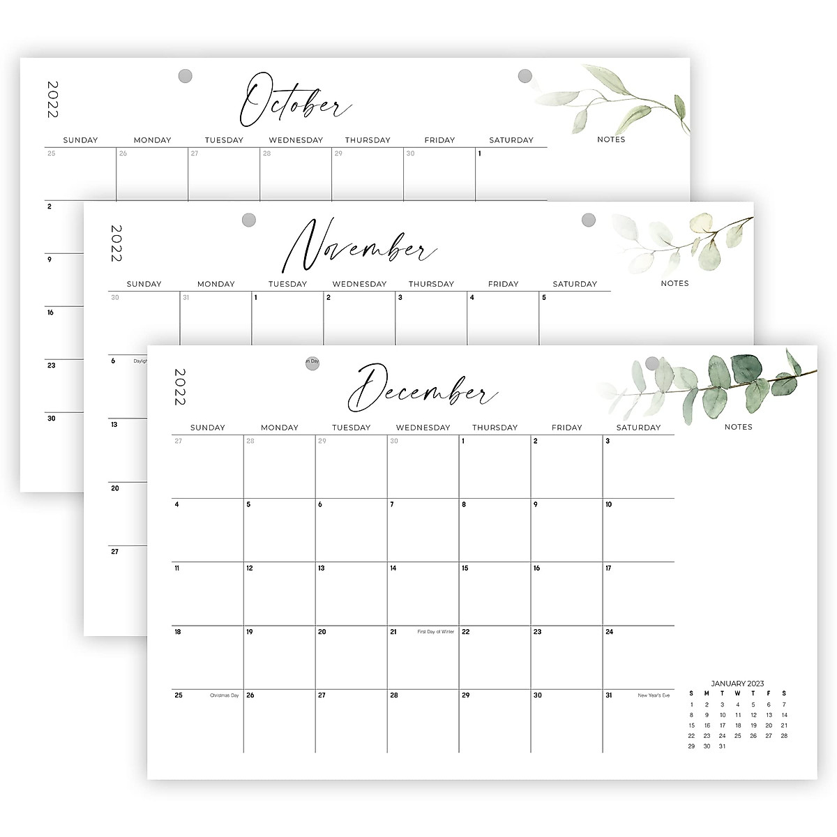 Aesthetic 2023 Greenery Desk Calendar - Runs until December 2023 - 17"x11" Desktop/Wall Calendar for Easy Organizing in 2022/2023