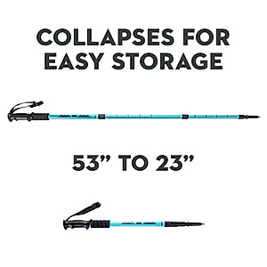 Trekking Pole & Walking Staff | Strong, Lightweight Aluminum | Extends up to 53" Collapses down to 23" | All-terrain: Interchangeable Carbonite Ice Pick Tip, Rubber Asphalt Tip, and Snow Cap (Teal)