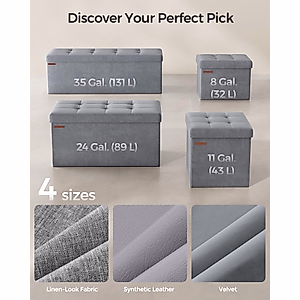 SONGMICS Storage Ottoman Bench, Foldable Ottoman Foot Rest, 15 x 43 x 15 Inches, End of Bed Bench, Storage Chest, Load up to 660 lb, for Living Room, Bedroom, Entryway, Dove Gray ULSF277G02