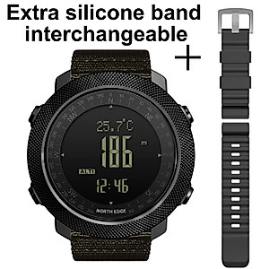 North Edge Apache Tactical Sports Watches for Men , Outdoor Survival Military Compass Rock Solid Digital Watches with Durable Band, Steps Tracker Pedometer Calories (Green)…