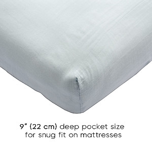 Muslin Crib Sheets for Boys and Girls, 28"x 52" + 9", 100% Cotton Neutral Fitted Sheet, Soft and Breathable, Solid Colors for Standard Crib Mattresses, Great for Baby, Kids and Toddlers (Baby Blue)