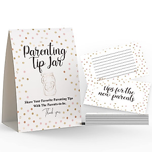 Toctose Advice for New Parents, Parenting Advice Card, Baby Shower Party, Tips for the Parents To Be，Includes a 5x7 Standing Sign and 25 4x6 Advice Cards(JYC039)
