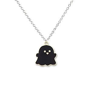 Cute Cartoon Ghost Friendship Couple Pendant Necklaces, Black and White Ghost Necklaces Couples Friendship for Best Friend Lovely Women Necklaces Jewelry, One-size