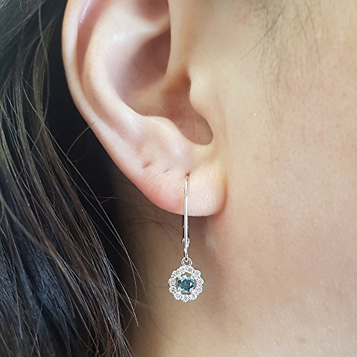 Dazzlingrock Collection 0.55 Carat (ctw) 14K Round Blue & White Diamond Cluster Halo Drop Earrings 1/2 CT, White Gold