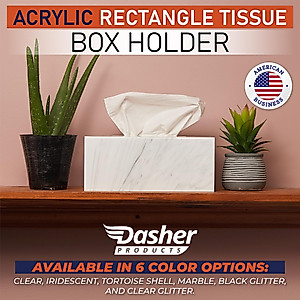 Acrylic Tissue Box Holder, Clear Dispenser for Facial Tissues, Napkins, and Dryer Sheets. Perfect for Bathrooms, Desks, Countertops, Vanities, Bedrooms, and Nightstands (Rectangle, Marble)
