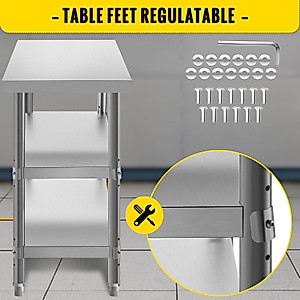 Commercial Stainless Steel Prep Table with Adjustable Undershelf - Heavy Duty Kitchen Work Table for Garage, Home, Warehouse, and Kitchen
