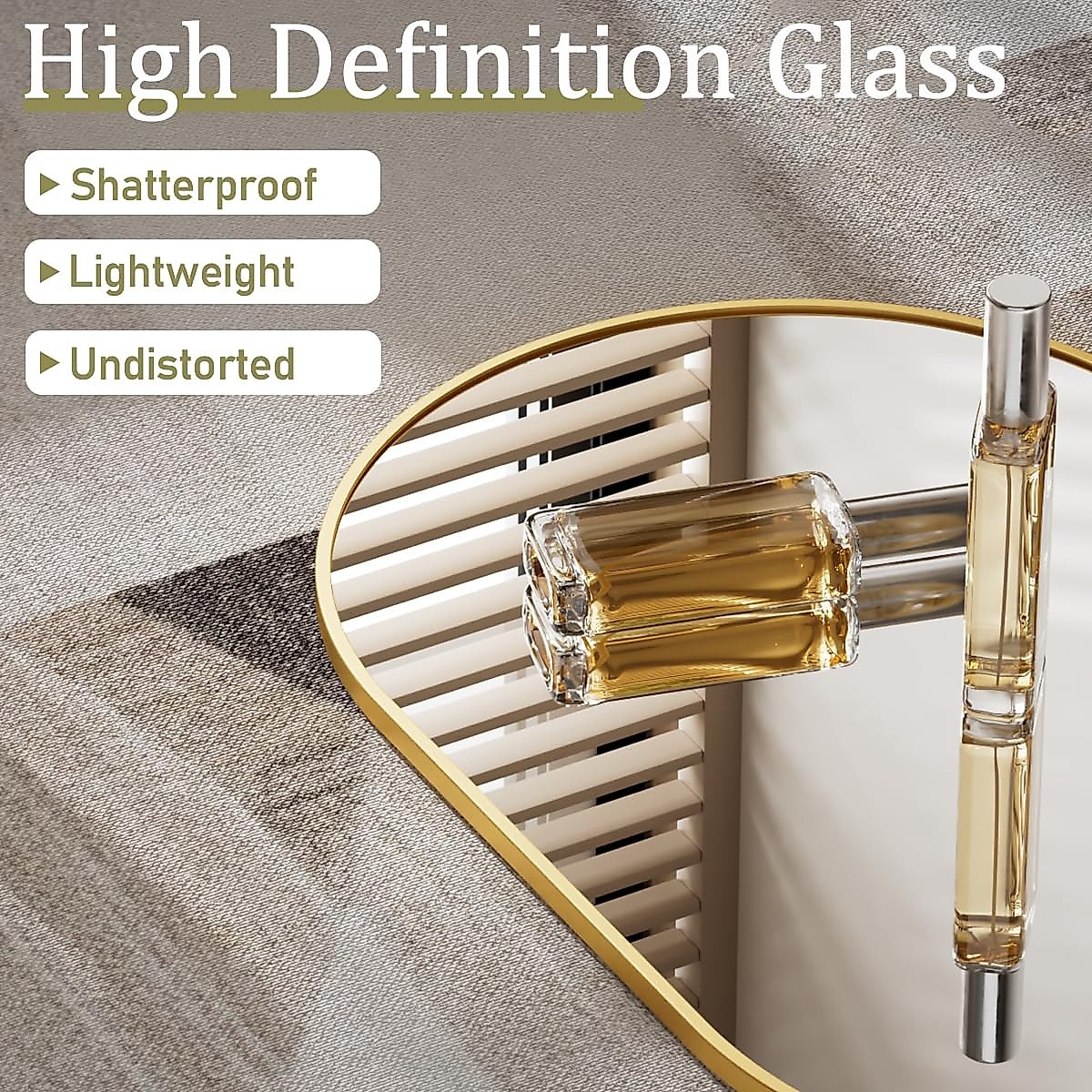 VooBang Gold Oval Wall Mirror, 17x30 inch Oval Bathroom Mirror, Wall Mounted Vanity Mirror with Metal Framed, Tempered Glass and Reflective High Definition, Mounted Horizontally or Vertically