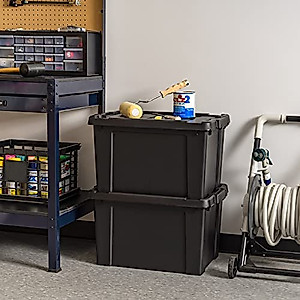 IRIS USA 19 Gallon Heavy-Duty Stackable Storage Totes, Plastic Container Bins with Durable Lids and Secure Latching Buckles for Seasonal Décor, Sporting Equipment, Garage Tool Storage, Black, 6-Pack