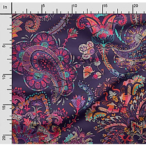 Soimoi Asian Paisley Print, Cotton Cambric, Quilting Fabric Sold by The Yard 42 Inch Wide, Medium Weight Cotton Fabric, Sewing Supplies,Purple