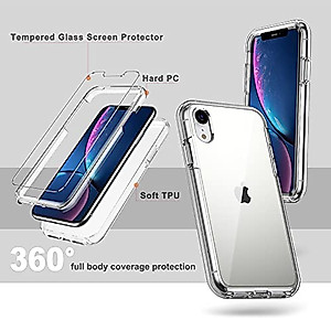 COOLQO Compatible for iPhone XR Case, with [2 x Tempered Glass Screen Protector] Clear 360 Full Body Coverage Hard PC+Soft Silicone TPU 3in1 [Heavy Duty Shockproof Defender] Phone Protective Cover