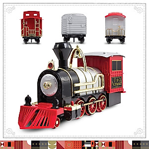 FAO Schwarz 1006832 Classic Motorized Train Set, Complete Toy Set with Engine, Cargo, 18' of Modular Tracks, Red/Black, Pack of 30