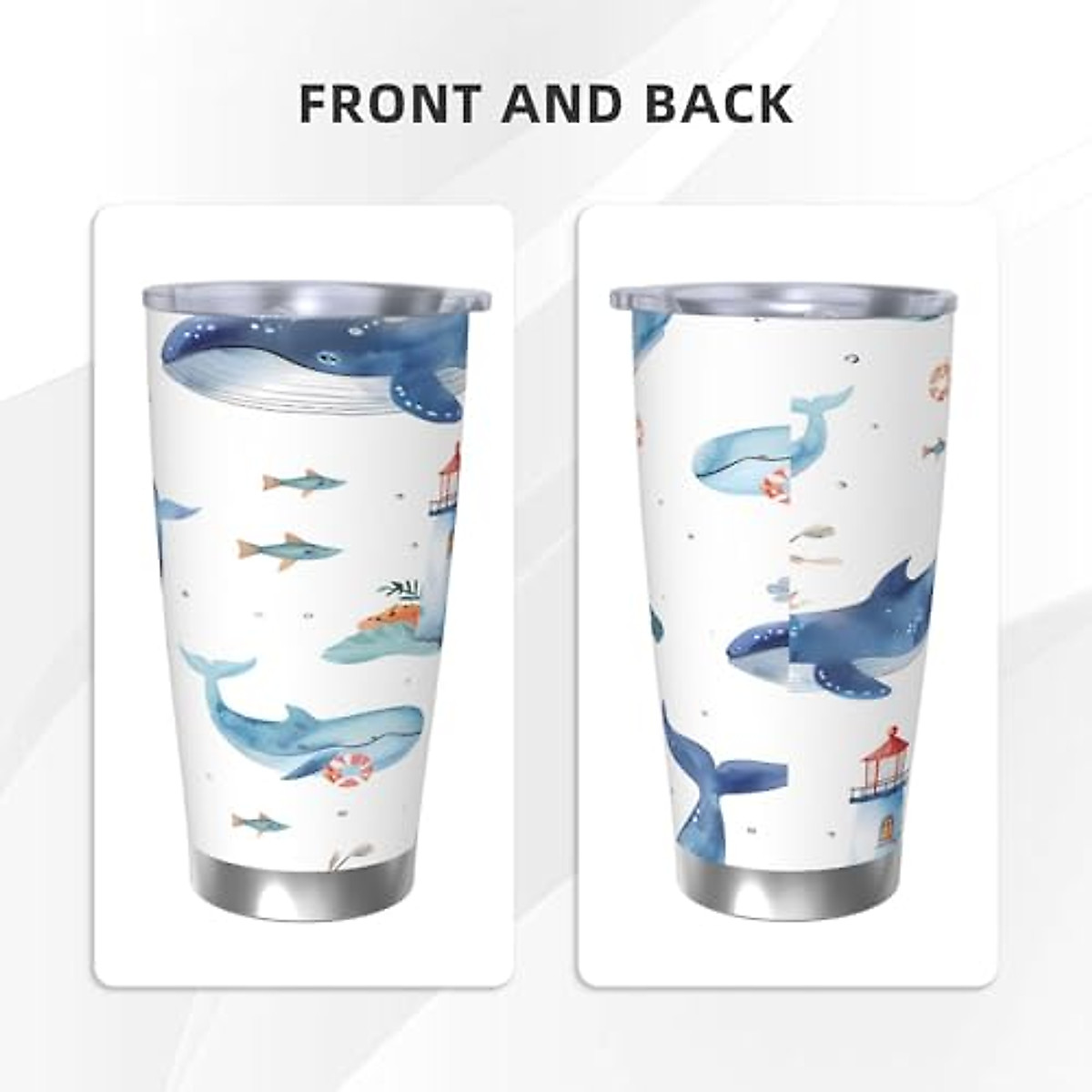 AYCZN Dolphin Lighthouse 20 OZ Tumbler Stainless Steel Travel Coffee Mug, Sea Ocean Insulated Water Bottle with Lid and 2 StrawsLeakproof Thermal Cup