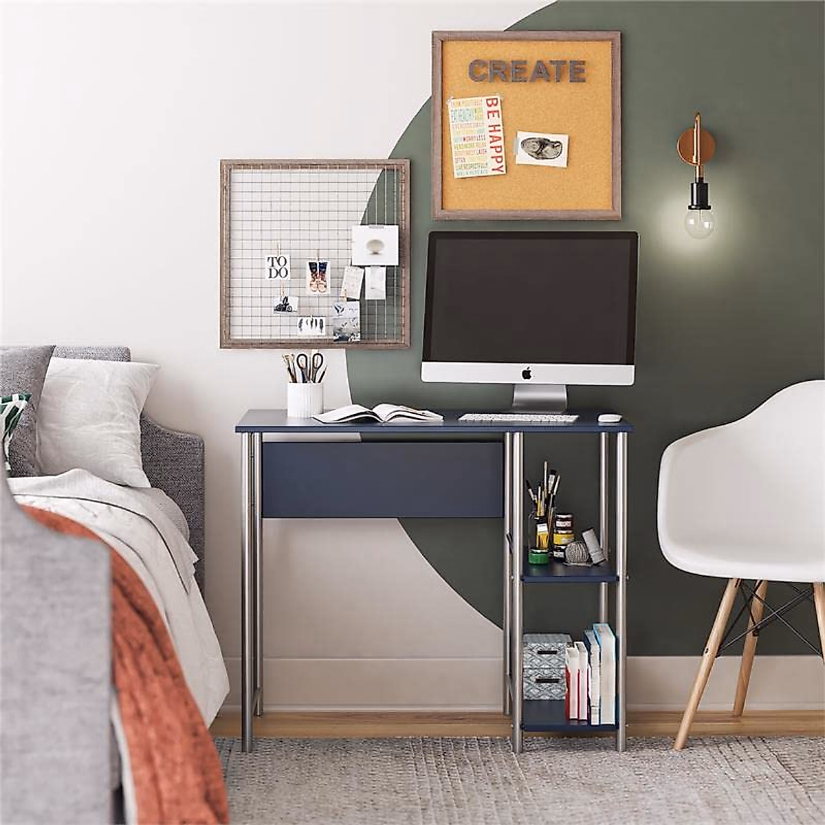 Ameriwood Home Mainstays Garrett Metal Student Computer Desk in Blue