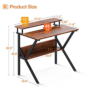 ODK Small Desk, 27.5 Inch Small Computer Desk for Small Spaces, Compact Desk with Storage, Tiny Desk Study Desk with Monitor Stand for Home Office, Espresso