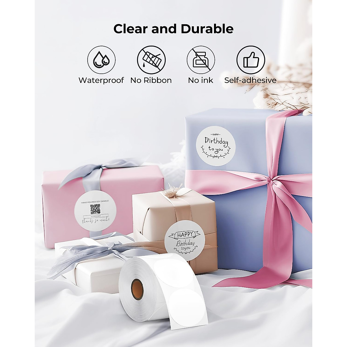 MUNBYN 2Inch Circle Thermal Sticker Labels, Self-Adhesive Round Direct Thermal Labels, Multi-Purpose Roll Thermal Stickers for Business-750 Labels/1 Roll