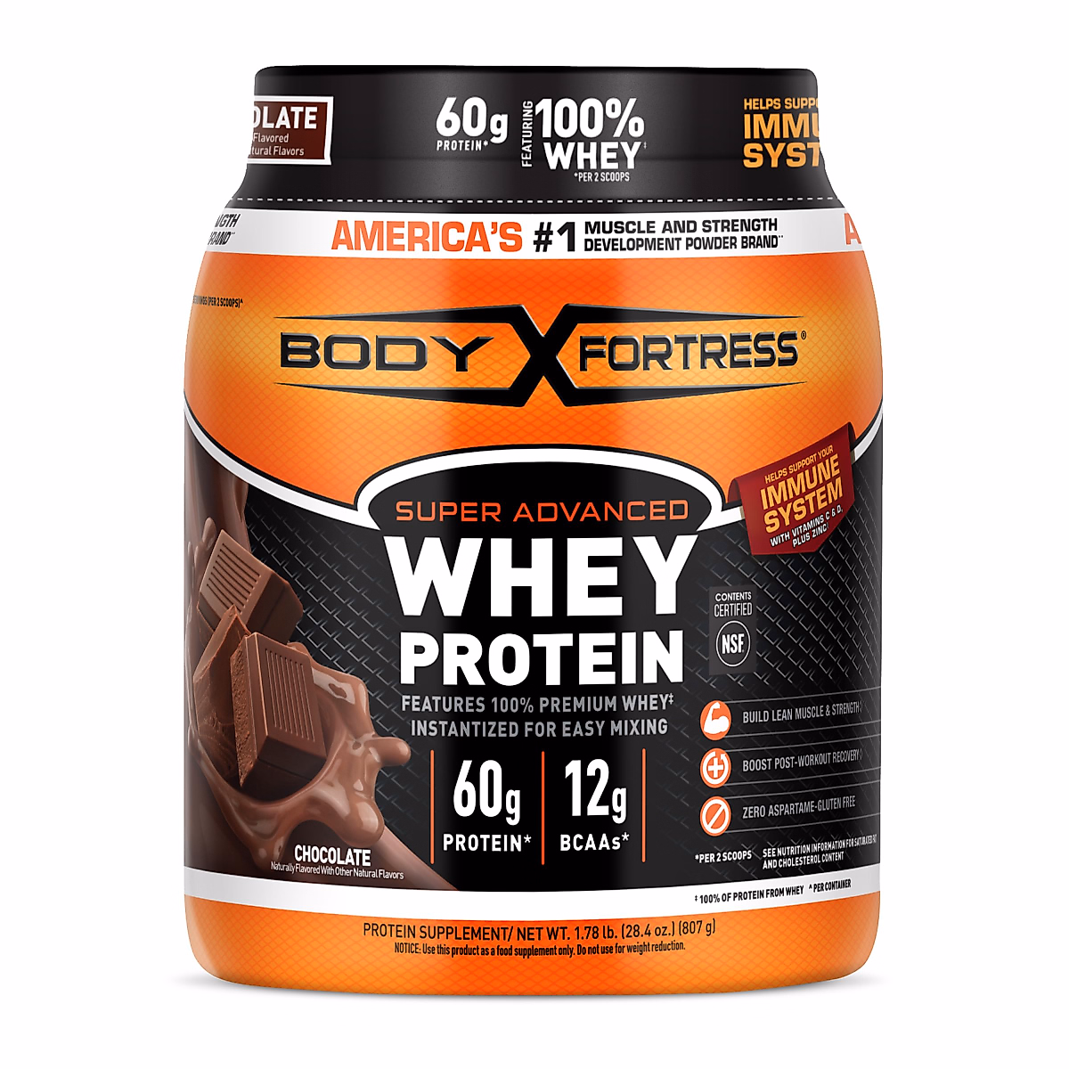 Body Fortress 100% Whey, Premium Protein Powder, Chocolate, 1.78lbs