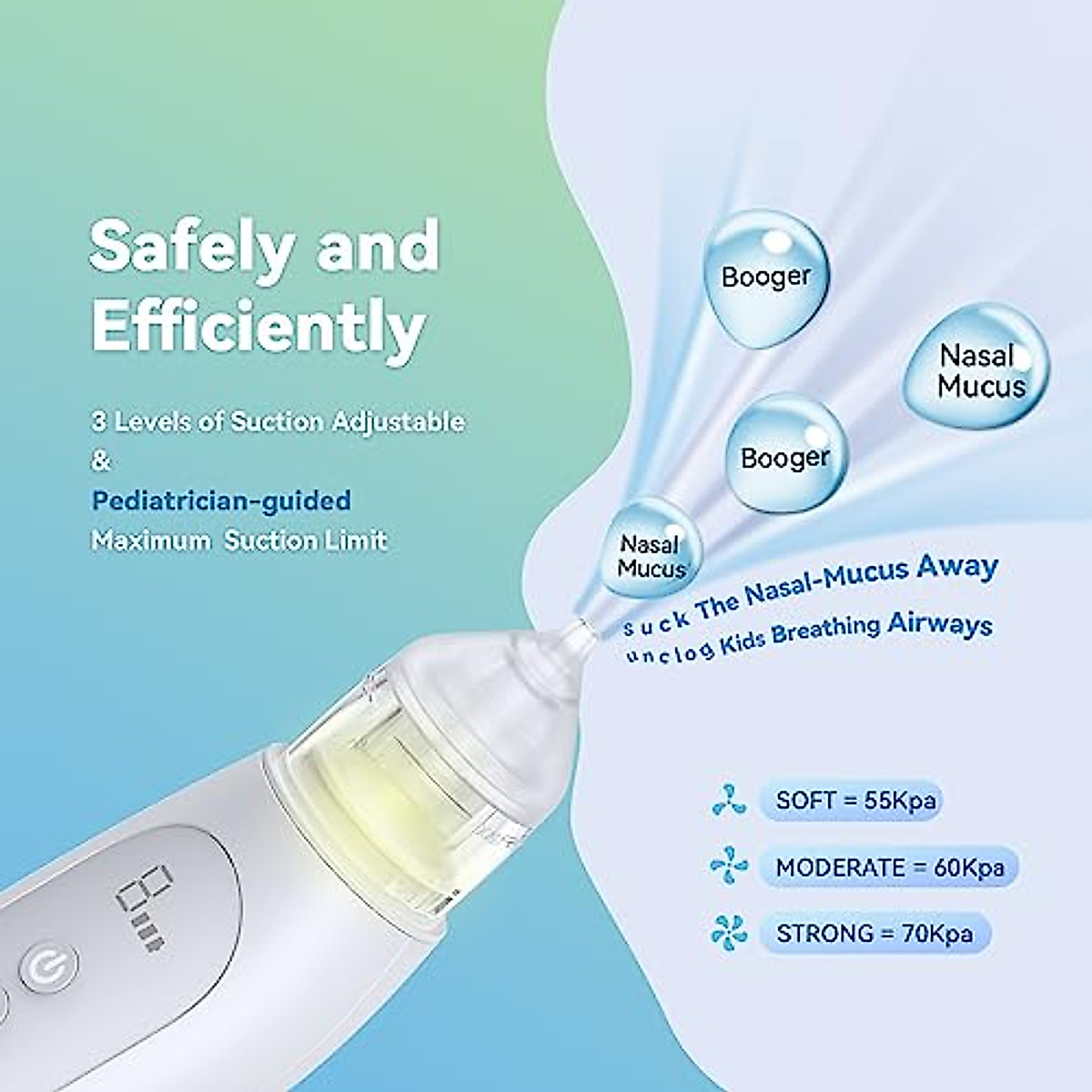 LANMULI Electric Nasal Aspirator for Baby, Automatic Toddler Nose Sucker with Adjustable Suction Level, Music and Light Soothing Function