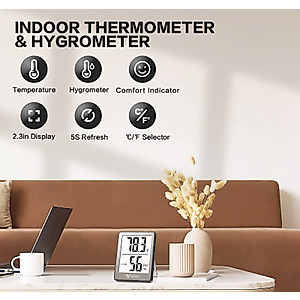 DOQAUS Indoor Thermometer [3 Packs], Mini Digital Hygrometer Room Thermometer, Humidity Meters, Accurate Temperature Humidity Monitor Gauge for House, Office, Greenhouse, Home Grey (2.3X1.8inch)