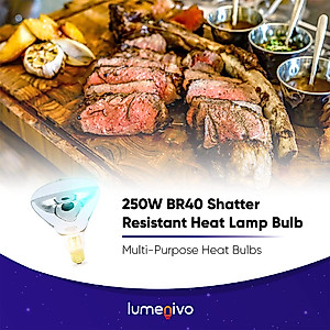 lumenivo 250W BR40 Heat Lamp Bulb Clear Heat Lamp - Bathroom Heat Lamp - Food Warmer Bulbs - Infrared Heat Light Bulb Flood Reflector Lamp with E26 Base - 120-130V