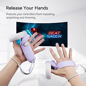 KIWI design Controller Grips Cover with Battery Opening Adjustable with Knuckle Straps, Suitable for Large Hands Compatible with Quest 2 Accessories (Purple)