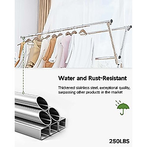 Vikaqi Clothes Drying Rack 95 Inches Folding Outdoor Indoor, Drying Rack Clothing Collapsible, Foldable Laundry Drying Rack, Heavy Duty Stainless Steel Clothesline, 20 Hooks 12 Clips