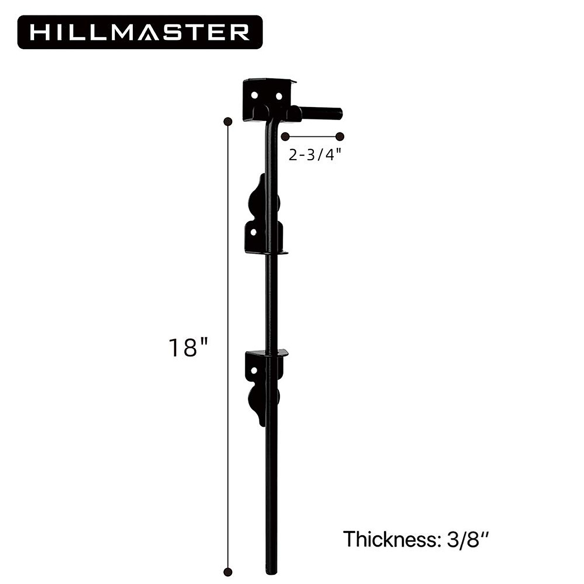 HILLMASTER 18" Heavy Duty Cane Bolt Gate Drop Rod for Wood Fence, Steel Drop Bolts Cane Bolt Hardware for Wooden Gater and Holding Doors, Black Finish