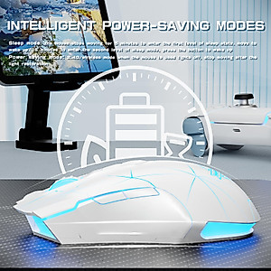 AJ52PRO Wired Wireless Bluetooth Gaming Mouse with RGB LED Backlight Adjustable 10000DPI Ergonomic 7 Programmable Button Rechargeable 800mAh Battery 2.4Ghz USB Receiver for PC Mac PS4 Gamer(StarWhite)